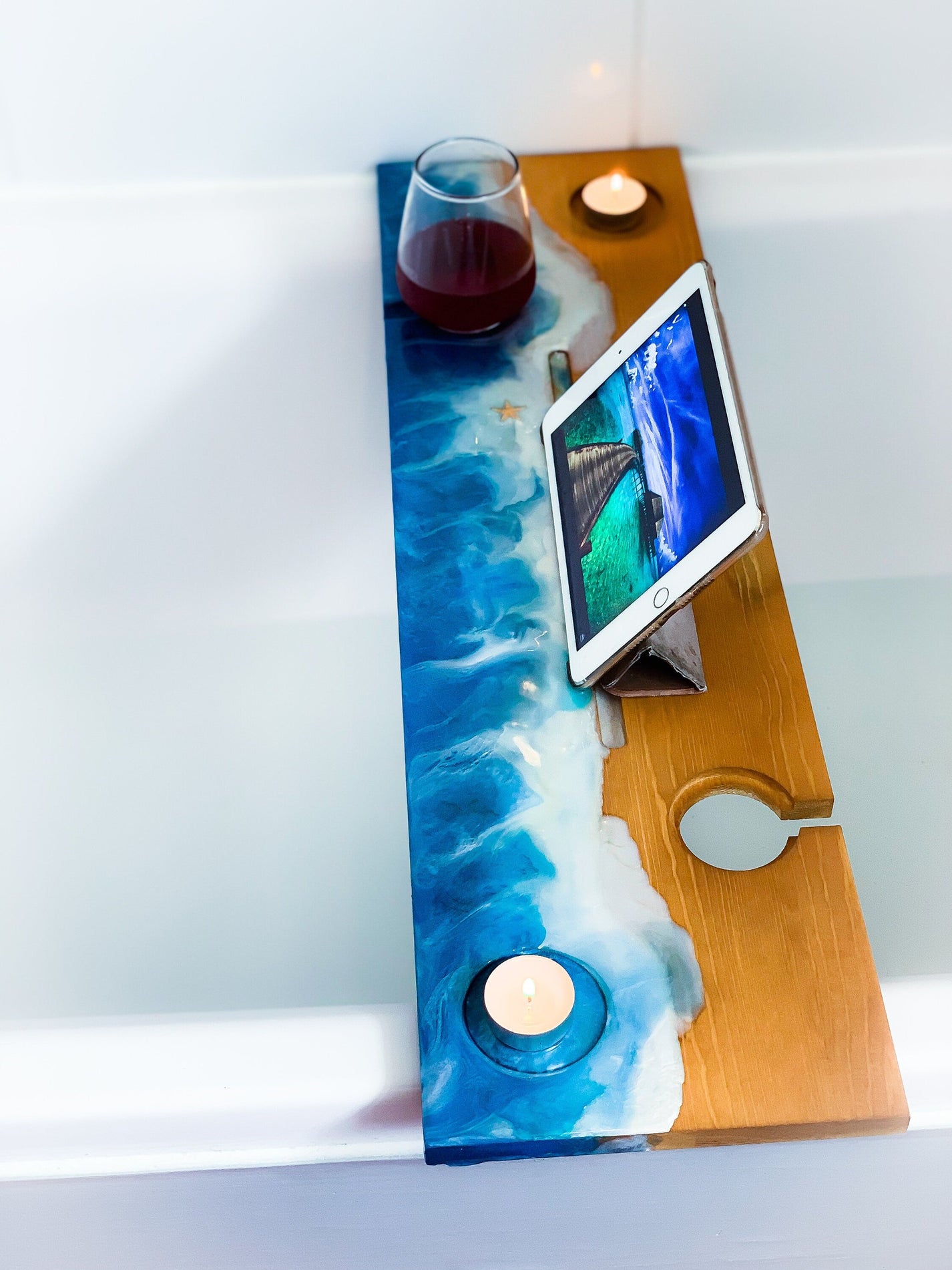 Luxury Ocean Resin Bath Tray – Handmade Beach-Inspired Bathtub Caddy ...